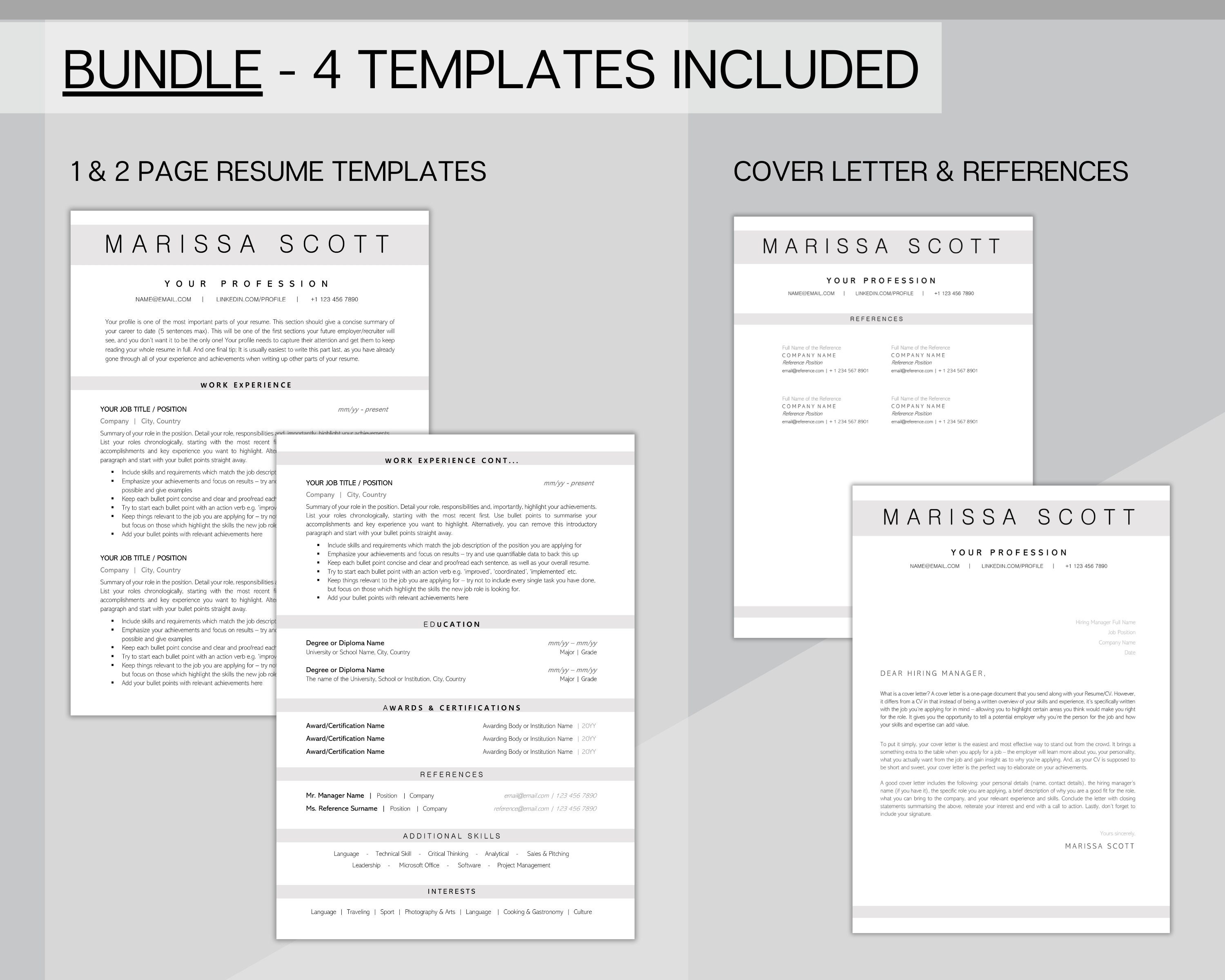 2 Page Resume Template Word. CV Template Professional, CV Design ...