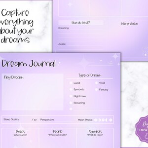 Printable Dream Journal, 10 Page BUNDLE, Dream Analysis, Dream ...