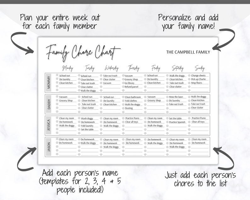 SIMPLE Family Chore Chart, Editable Family Planner Printable, Weekly ...