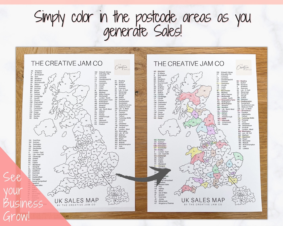 UK Sales Map Business Postcode Sales Map Colour in Map Etsy | Etsy UK