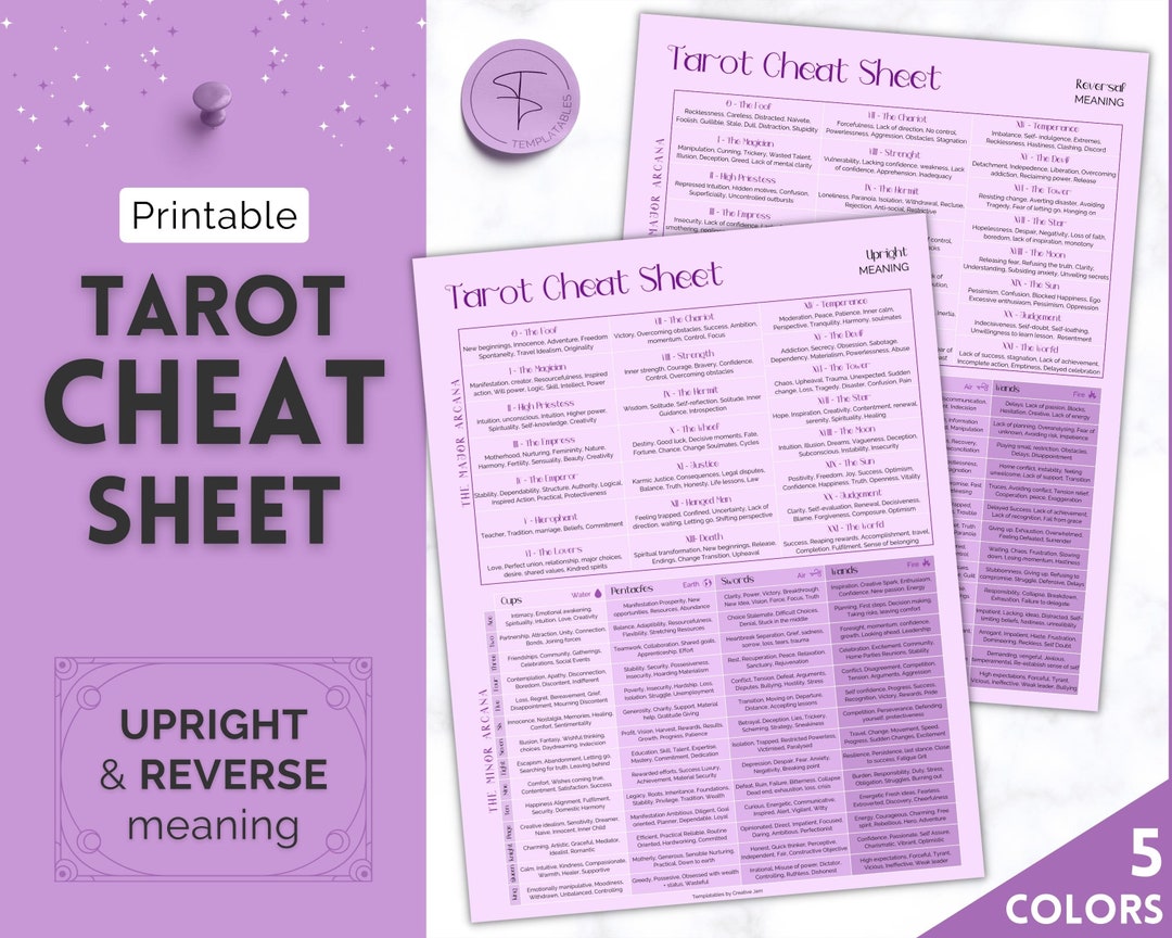Tarot Cheat Sheet Printable, Upright & Reverse Meanings, Learn Tarot ...