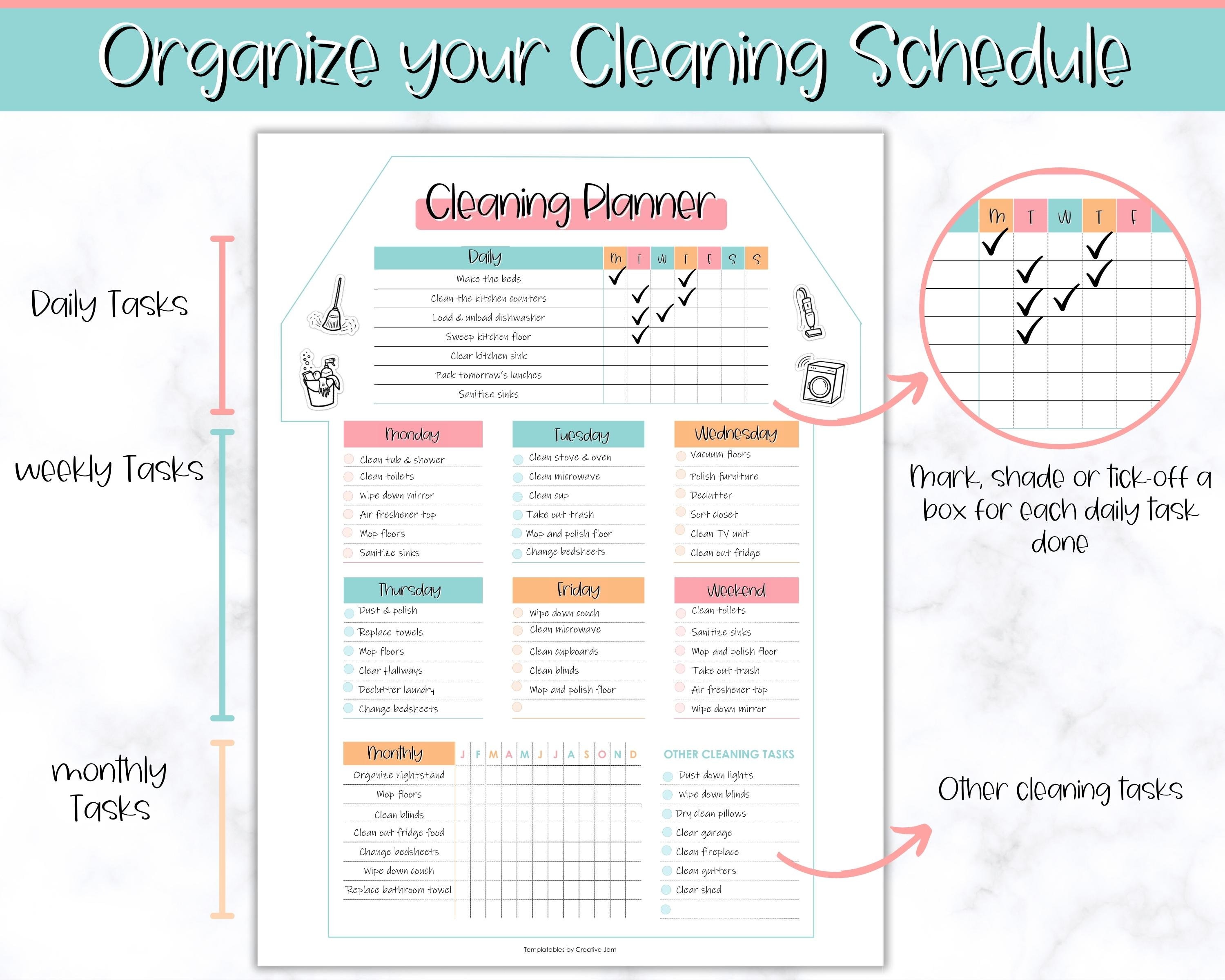 EDITABLE Cleaning Planner, Cleaning Checklist, Cleaning Schedule ...