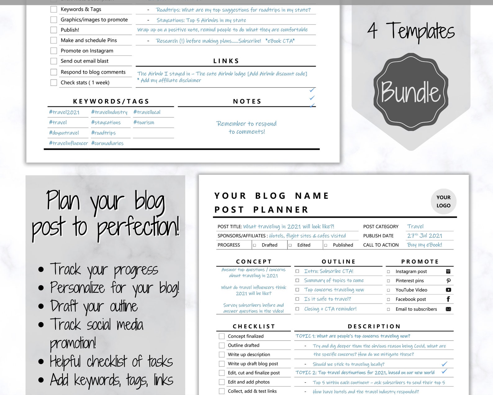 EDITABLE Blog Post Planner Templates Blogger Bundle Blog | Etsy UK