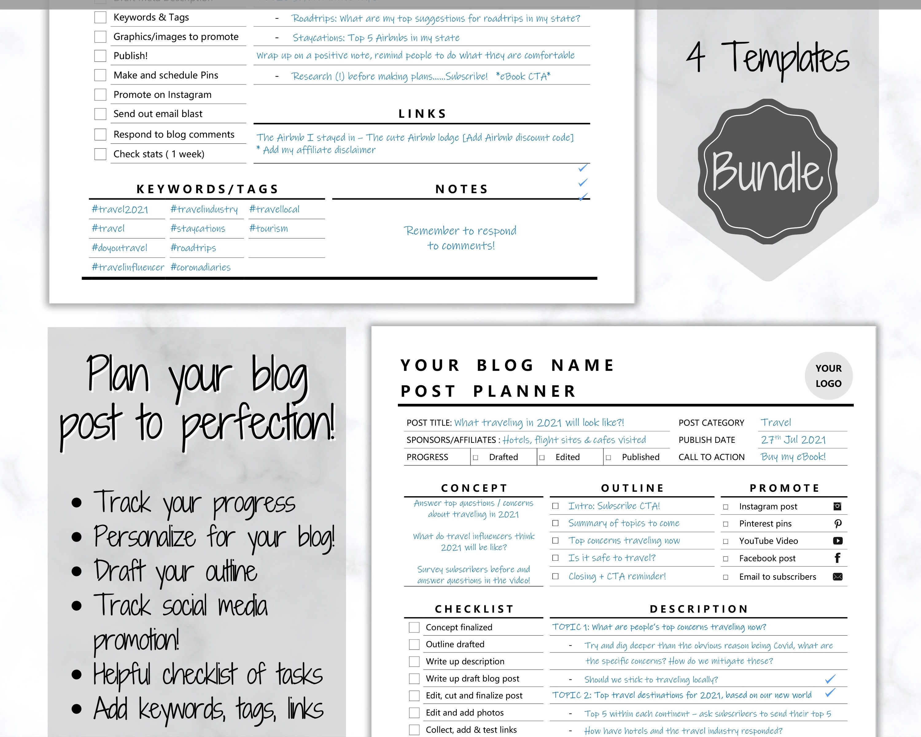 EDITABLE Blog Post Planner Templates Blogger Bundle Blog - Etsy UK