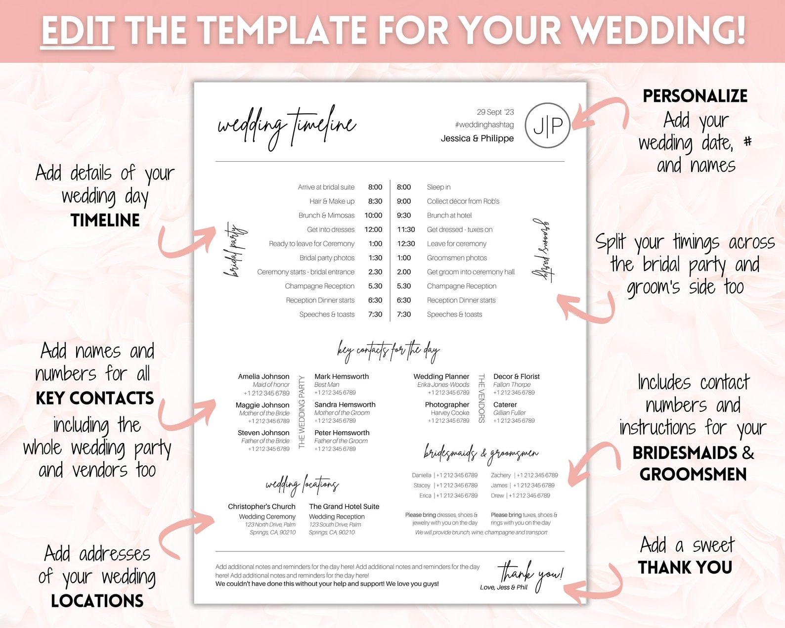 Wedding Day Timeline Template, EDITABLE Order of Events, Wedding ...