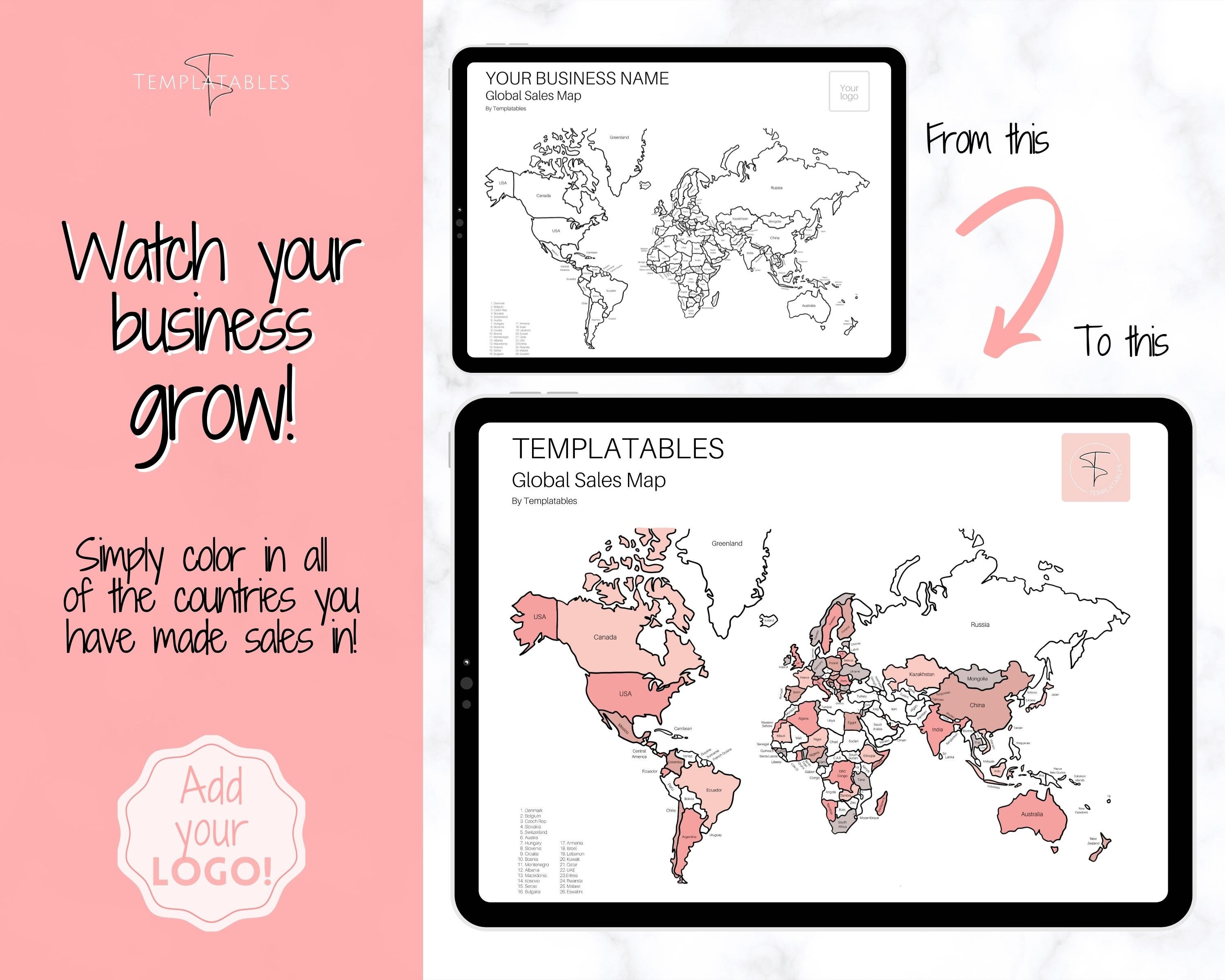 WORLD Sales Map EDITABLE Etsy Global Sales Tracker Business - Etsy UK