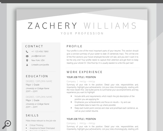 Microsoft Word Template 1 page CV template Professional Resume Template ...
