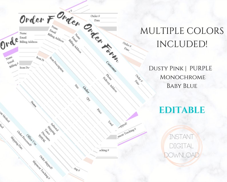 ORDER FORM Invoice Template EDITABLE Custom Reciept Template | Etsy