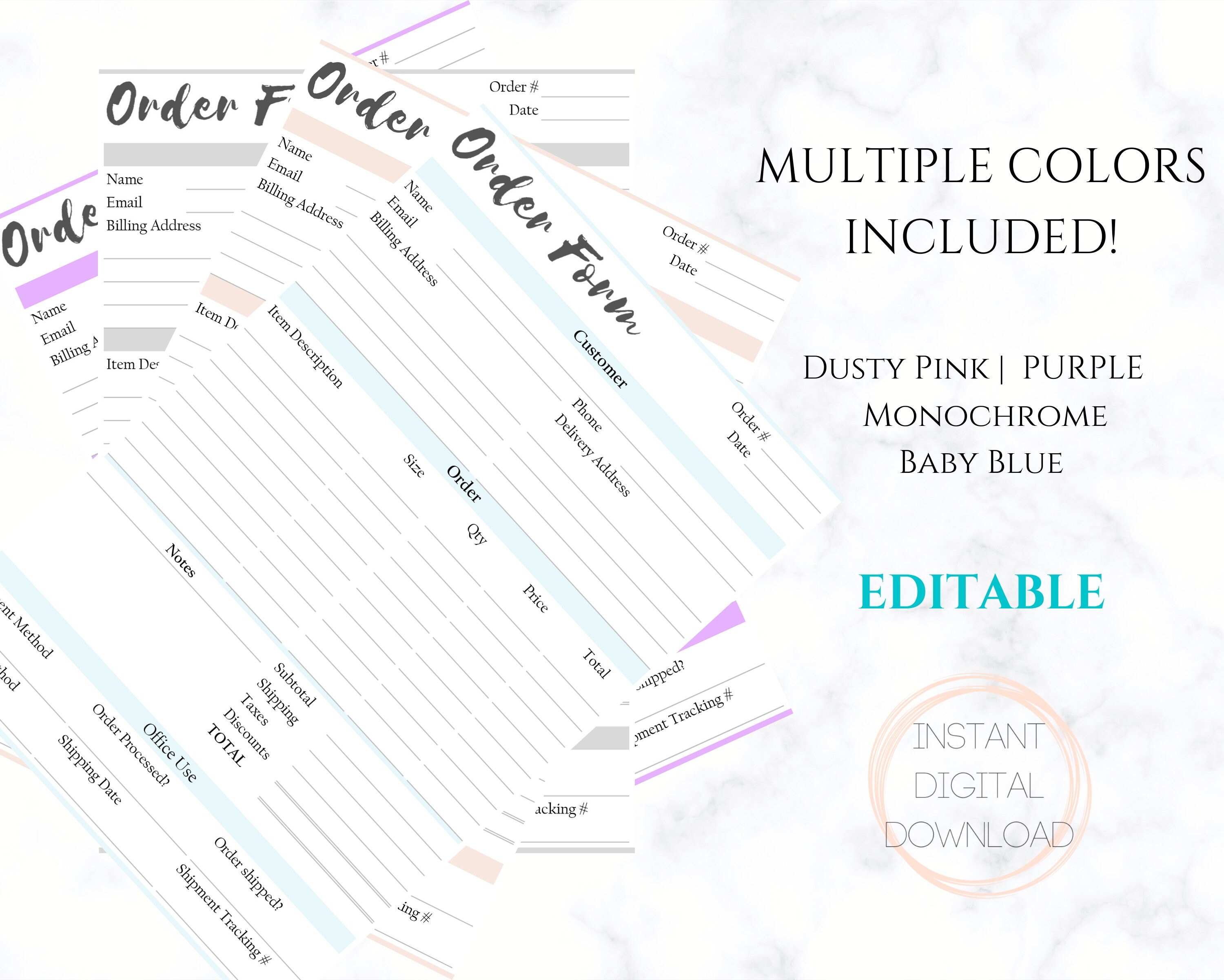 ORDER FORM Invoice Template EDITABLE Custom Receipt Template | Etsy