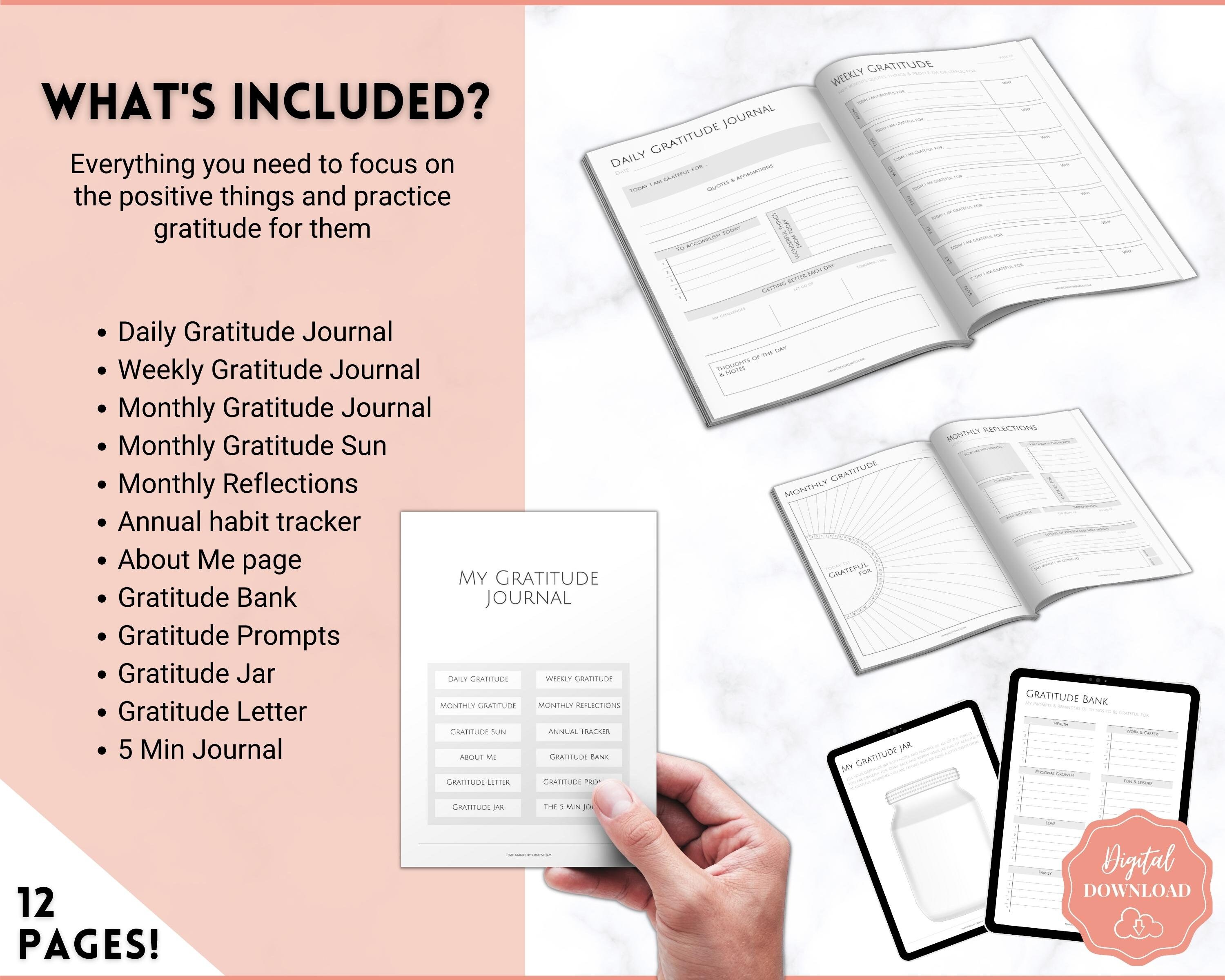 Gratitude Journal Printable BUNDLE! Mindfulness Log, Gratitude Template ...