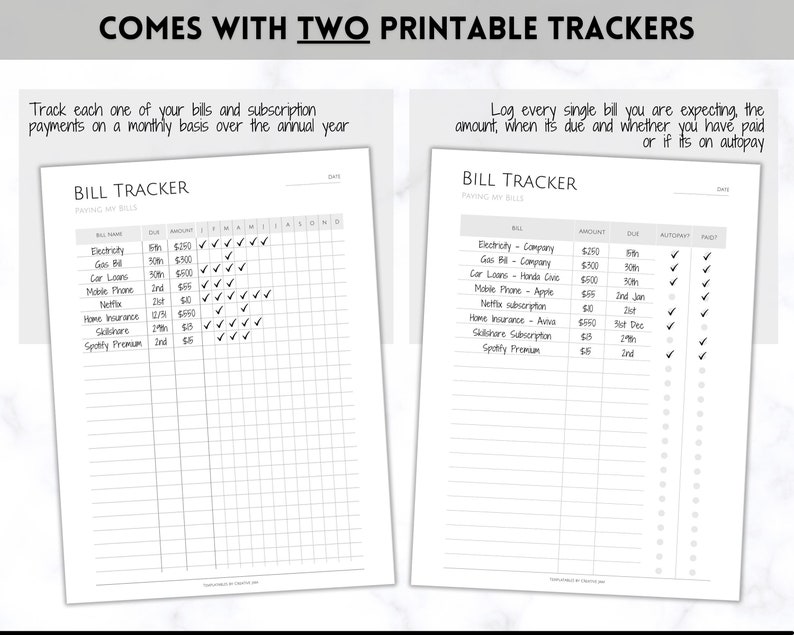 Bill Payment Tracker Printable Monthly Bill Organizer & - Etsy