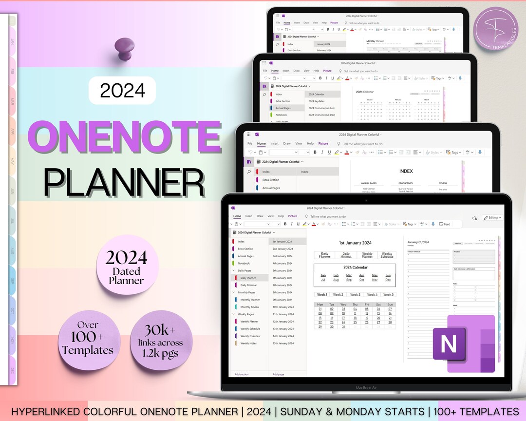 2024 & 2025 Onenote Digital Planner, COLORFUL Onenote Template, Daily ...