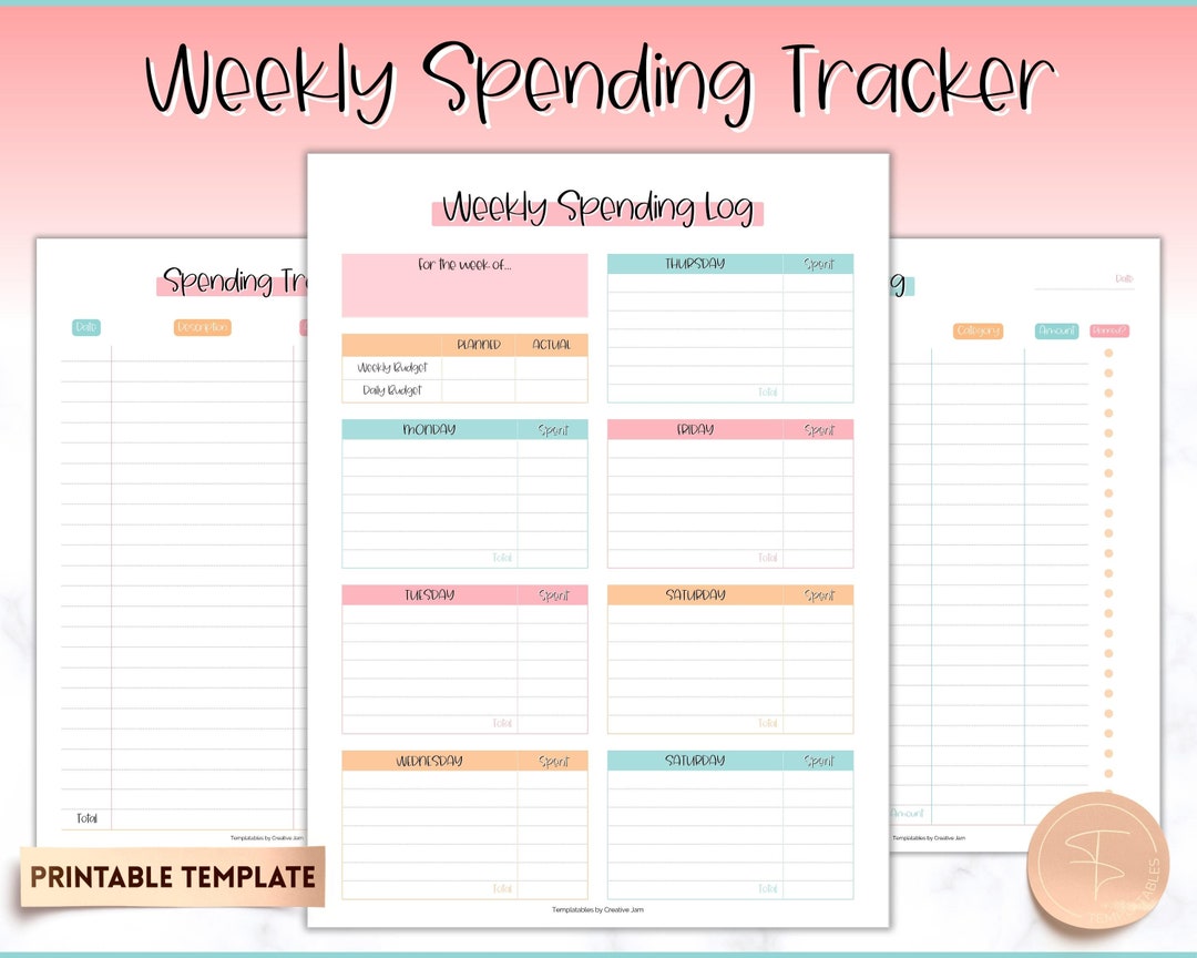 Weekly Spending Tracker, Printable Spending Log, Weekly Budget Planner ...