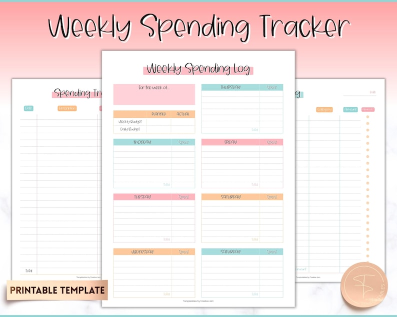 Weekly Spending Tracker, Printable Spending Log, Weekly Budget Planner ...