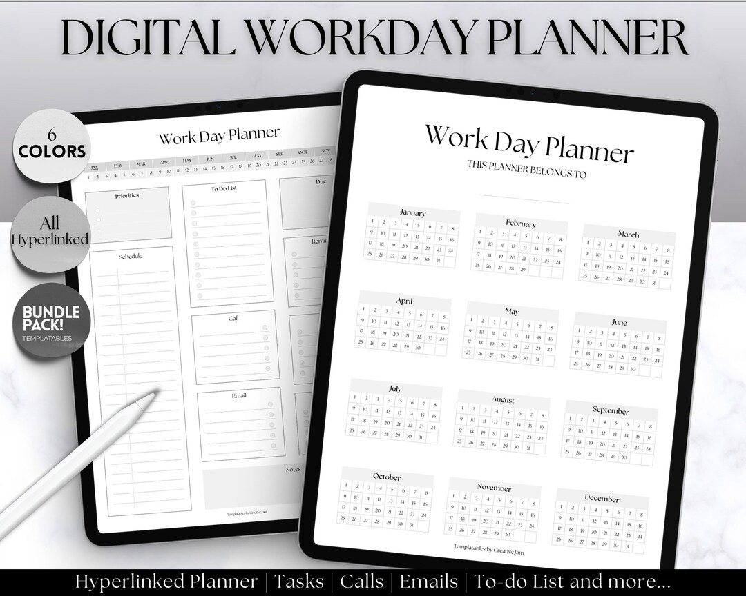 Digital Work Planner, Work Day Organizer, Daily Planner, Work From Home ...