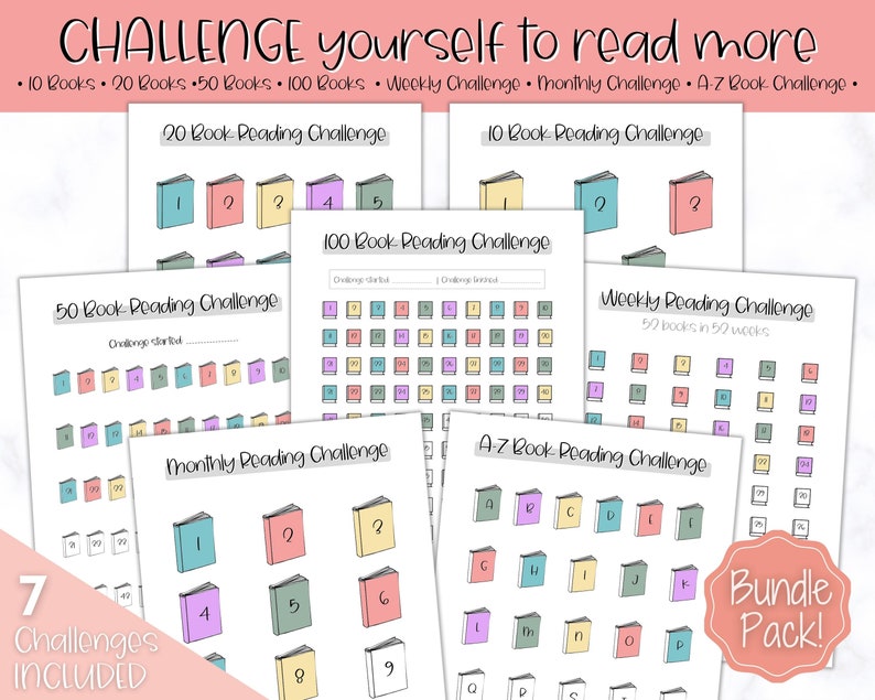 Reading Log Book Tracker Printable Reading Challenge Book - Etsy
