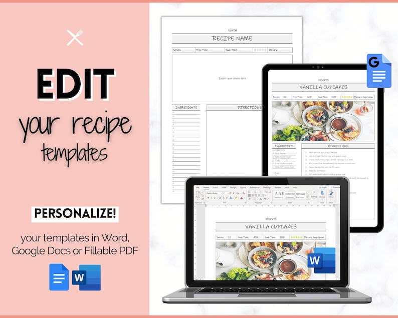 Recipe Book Template, EDITABLE Recipe Sheet Template, Recipe Cards ...