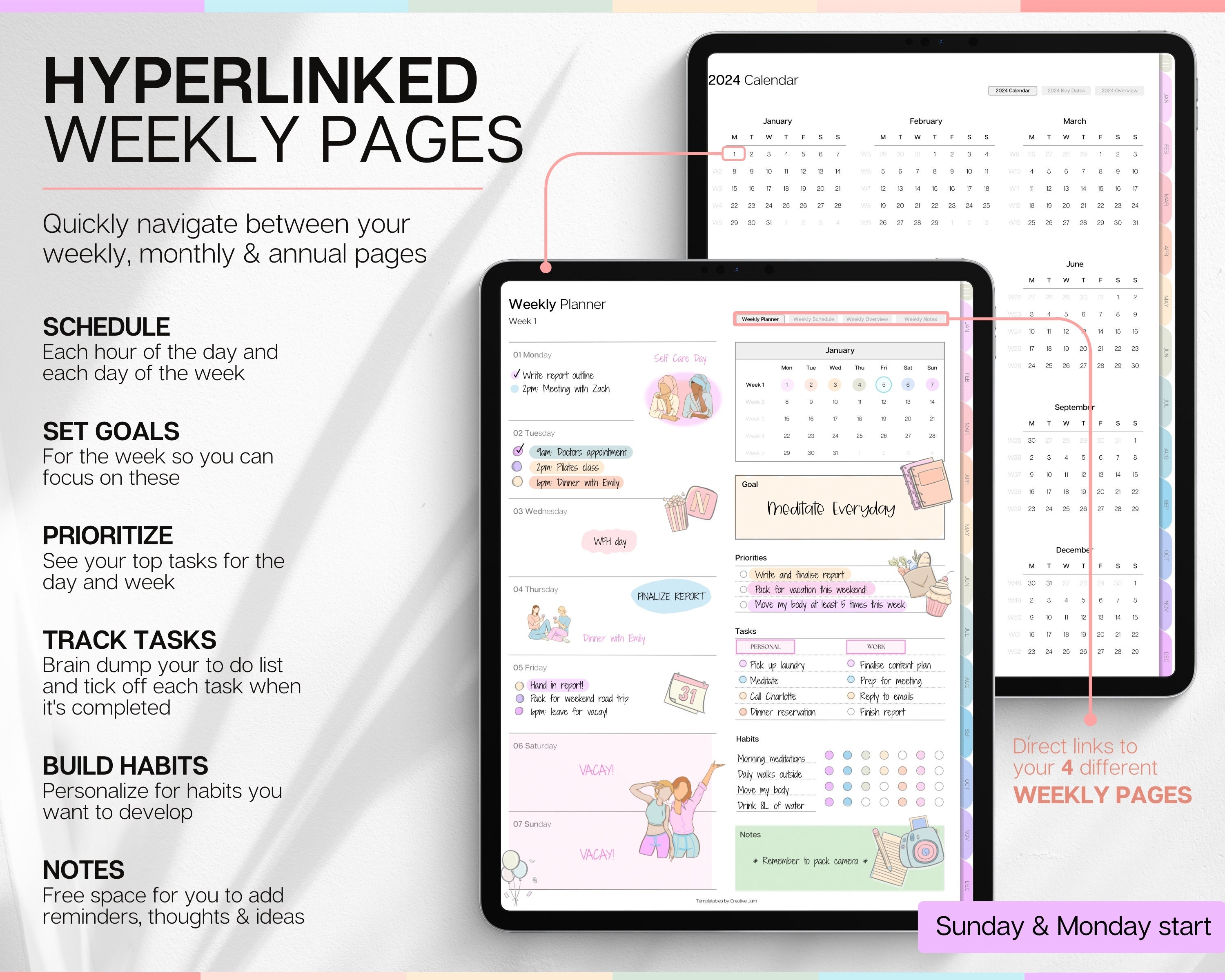 WEEKLY Digital Planner, 2024 Digital Planner, COLORFUL iPad Planner ...