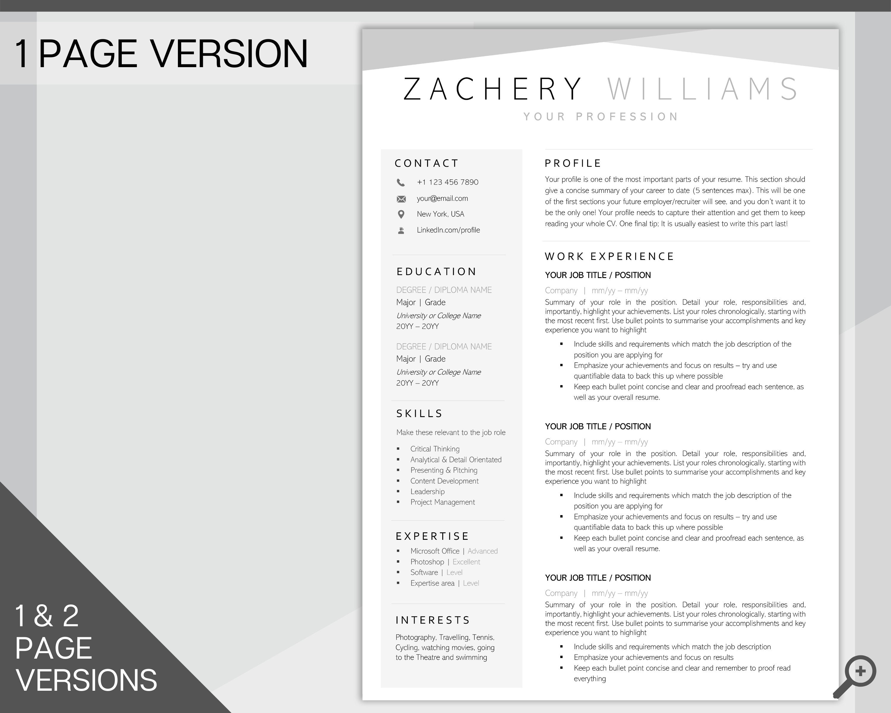 2 Page Resume Template Word. CV Template Professional, CV Design ...