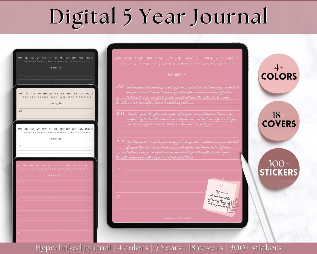 One Line a Day Digital Daily Journal, 5 Year Journal, Goodnotes iPad ...