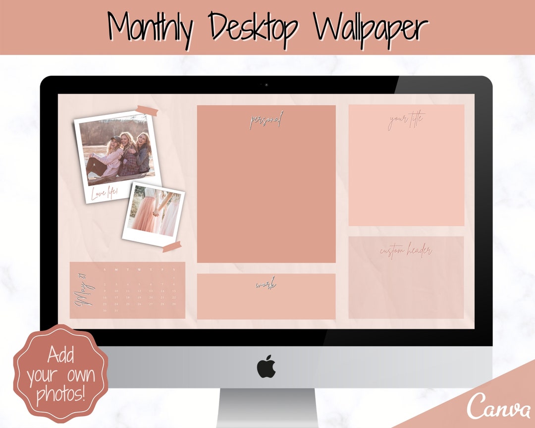 EDITABLE Desktop Wallpaper Organizer, 2021 Calendar, Soft Neutral ...