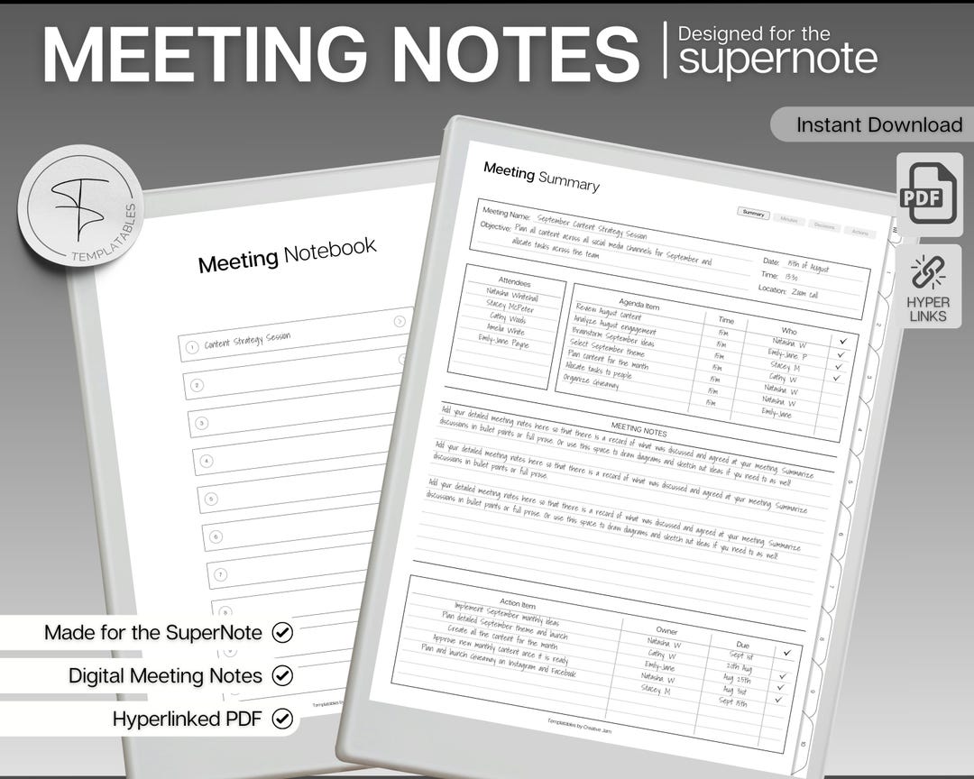 Meeting Notes, Supernote Template, Meeting Minutes, Meeting Agenda ...