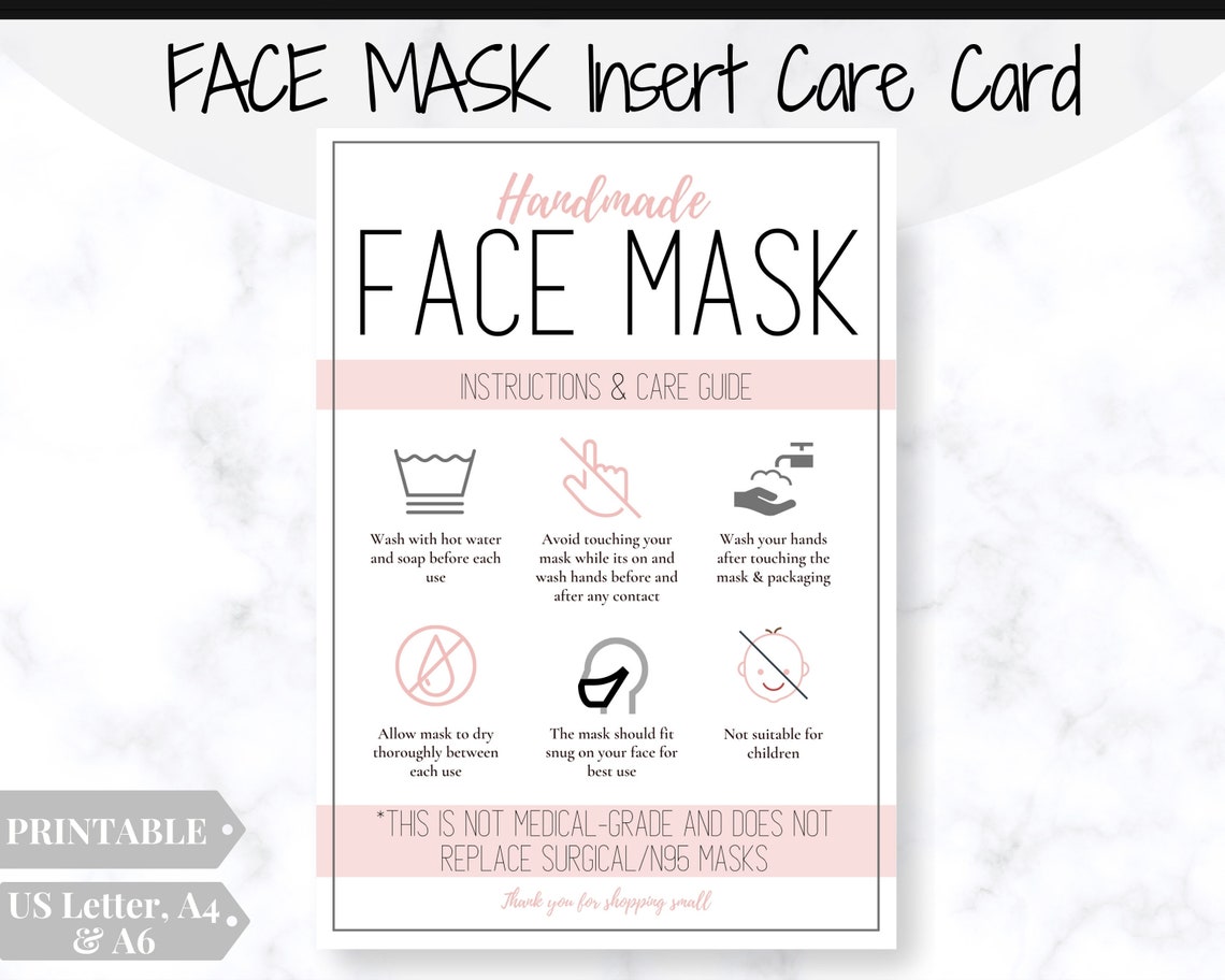 Face Mask LABEL CARE CARD Labels for handmade items Face | Etsy