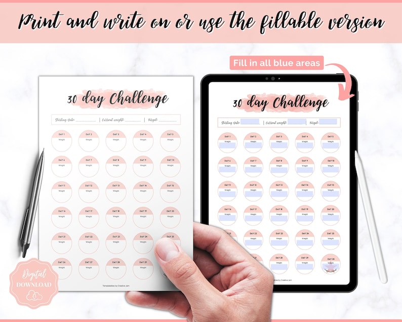 30 Day Weight Loss Tracker 30 Day Challenge Weightloss - Etsy