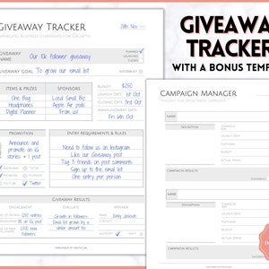 Giveaway Tracker, Social Media Planner, Printable Giveaway Template ...