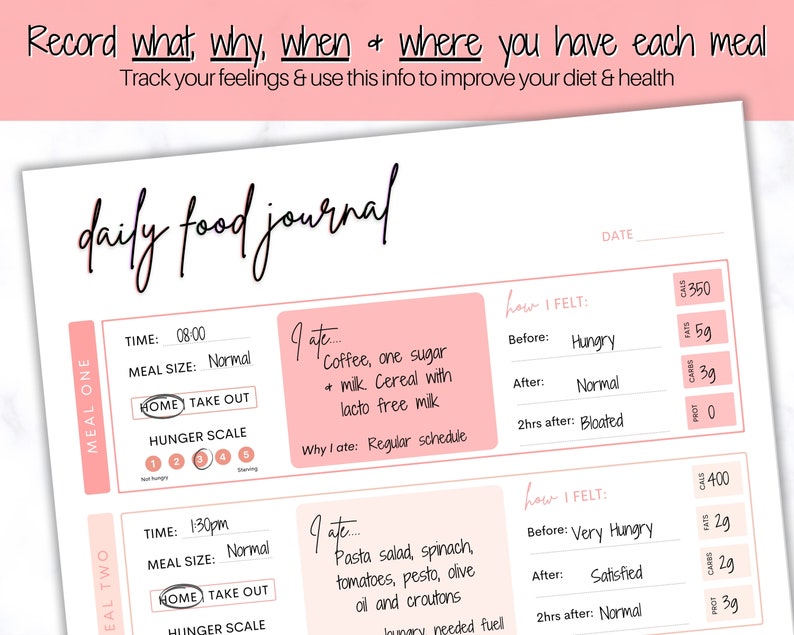 Daily Food Diary Printable, Colorful Food Journal, Diet & Nutrition Log ...