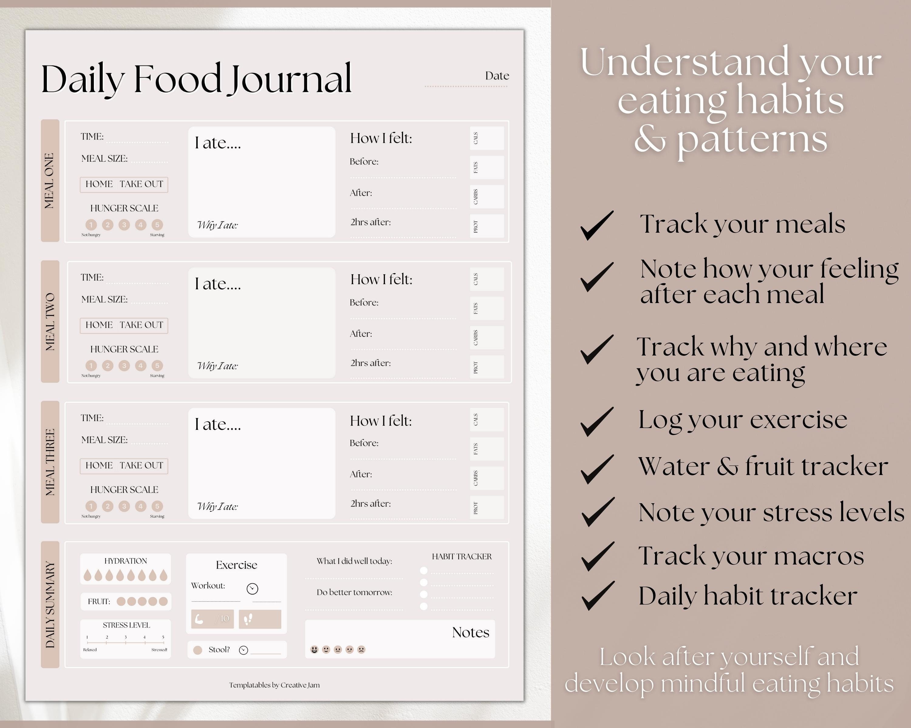 Boho Food Journal Daily Food Diary Diet & Nutrition Log - Etsy