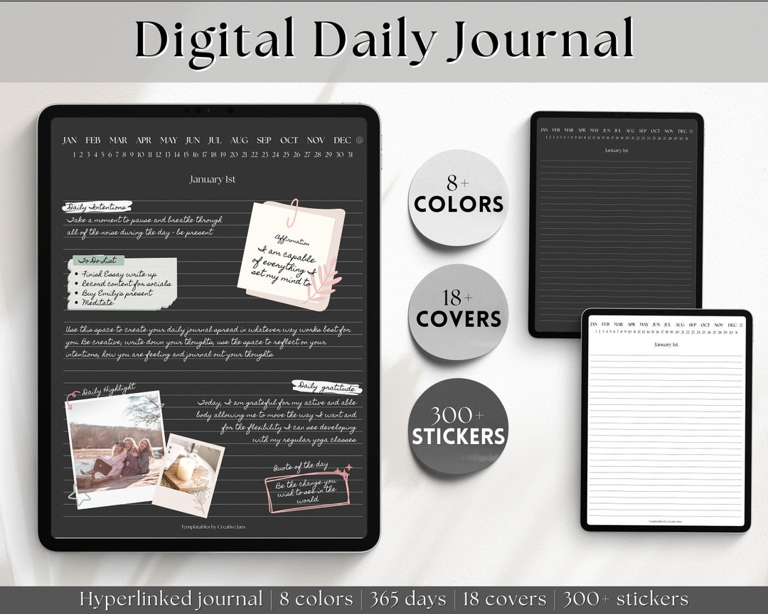 DARK MODE Digital Notebook, Goodnotes Daily Journal, Hyperlinked ...