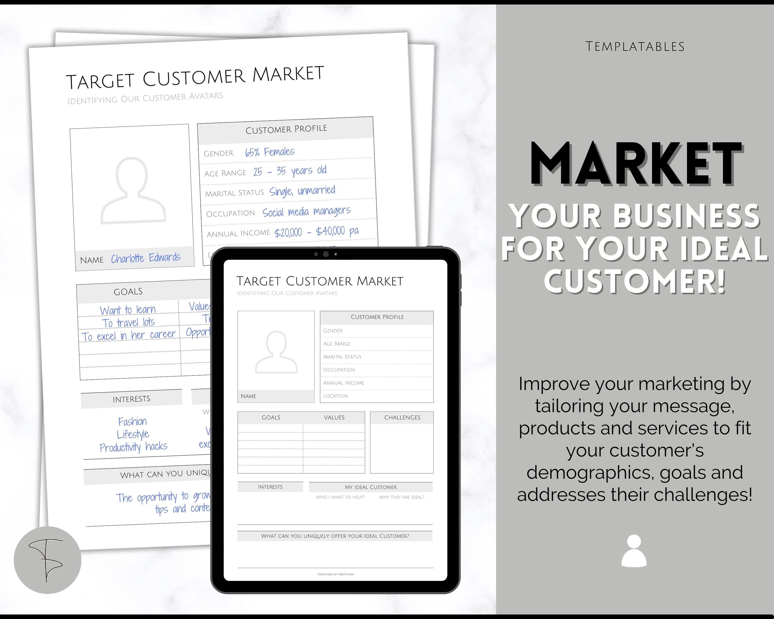 Target Customer Market Template Customer Avatar Worksheet - Etsy UK