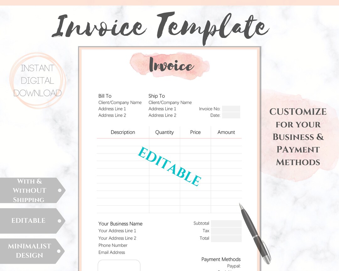 INVOICE TEMPLATE Order Form, EDITABLE Custom Receipt Template ...