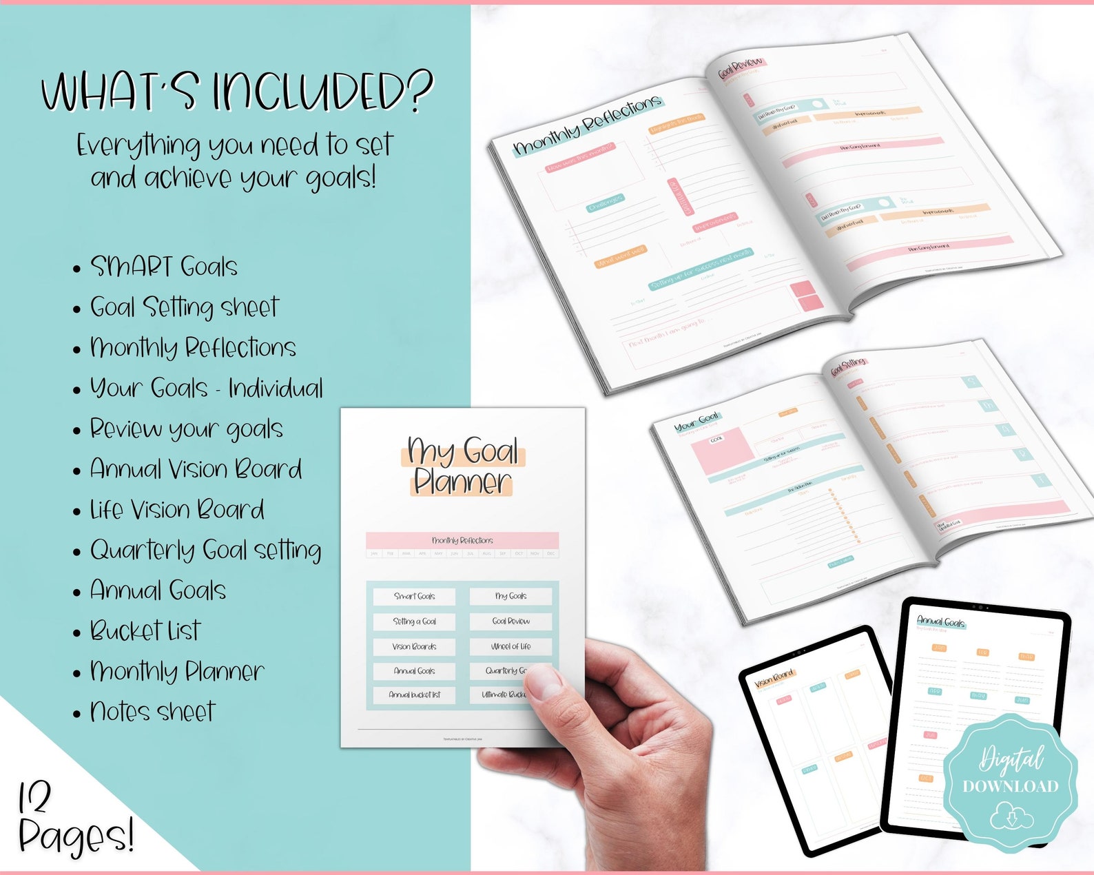 Goal Planner Bundle 2023 Goals Tracker Smart Goal Setting Etsy
