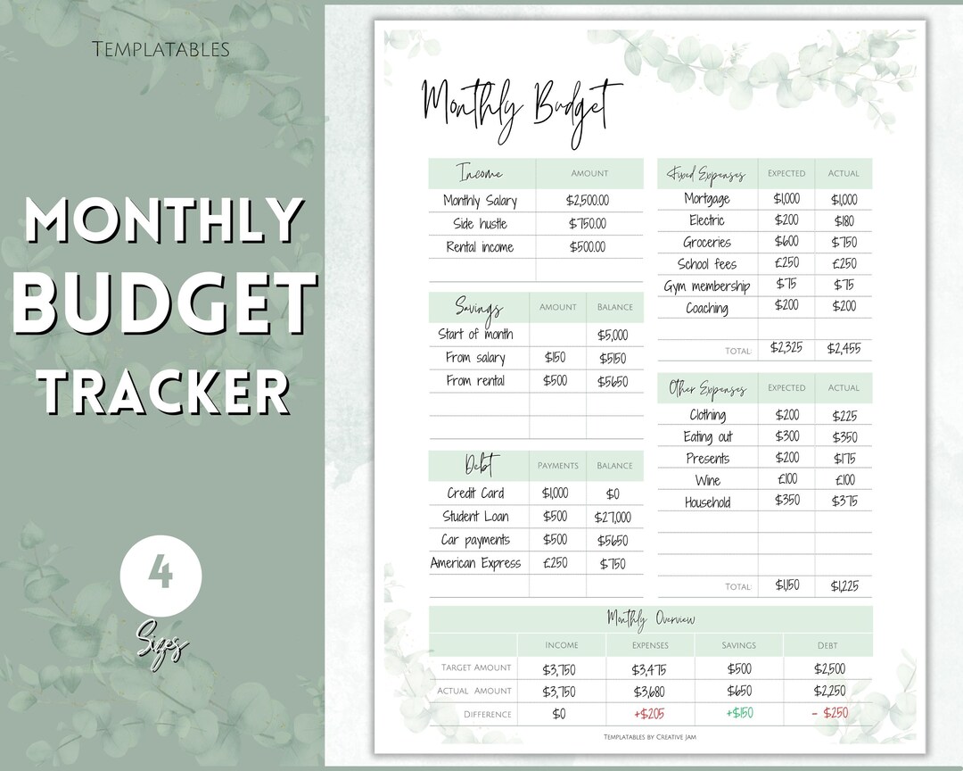 SIMPLE MONTHLY Budget Planner Printable, Financial Tracker Template ...