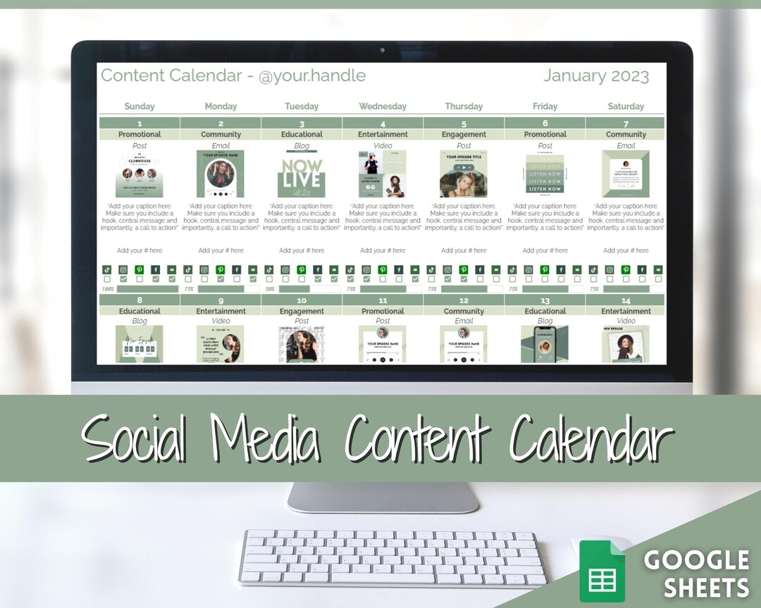 Social Media Content Calendar, Google Sheets Spreadsheet, Editable ...