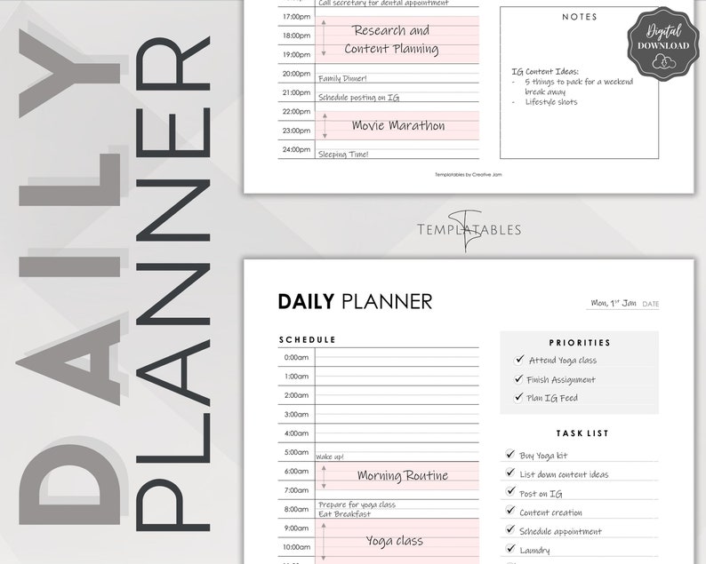 24 Hour Daily Planner EDITABLE Template Hourly Planner to - Etsy UK