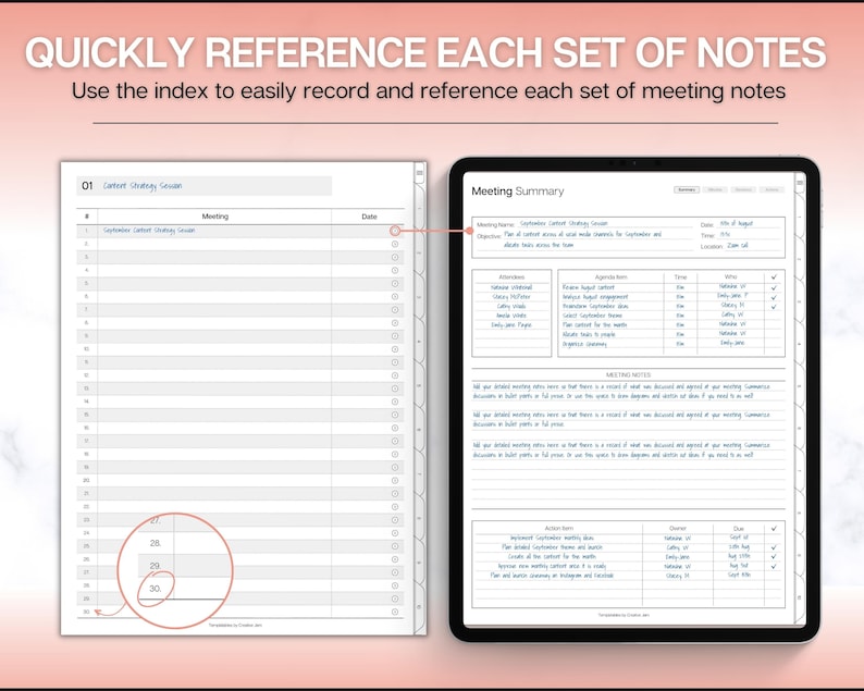 Digital Meeting Notes Template, Editable Meeting Minutes, Digital ...