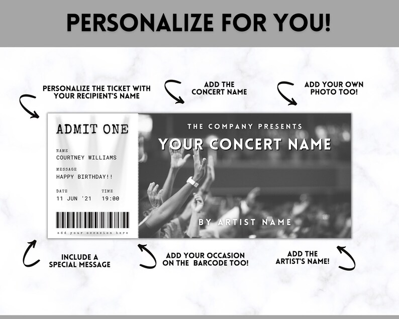 EDITABLE Concert Ticket Template Surprise Getaway Gift - Etsy UK