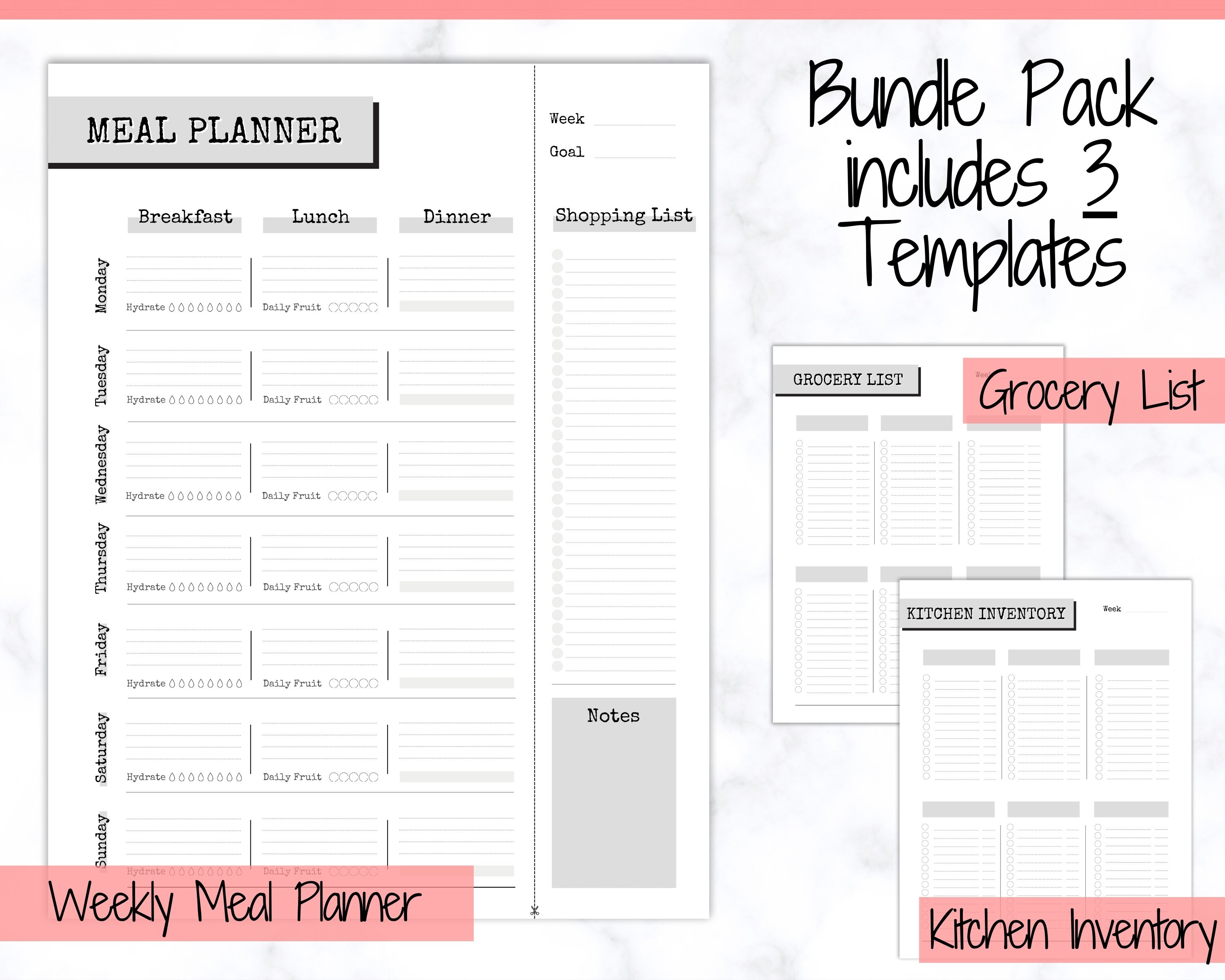 Weekly Meal Planner Printable Food Diary Meal Tracker Food | Etsy