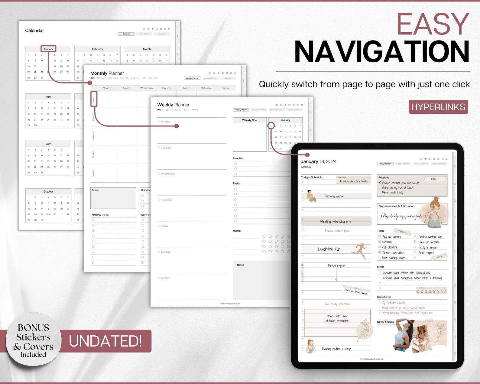 UNDATED Digital DAILY Planner, Weekly, Monthly Planner, Undated Life ...