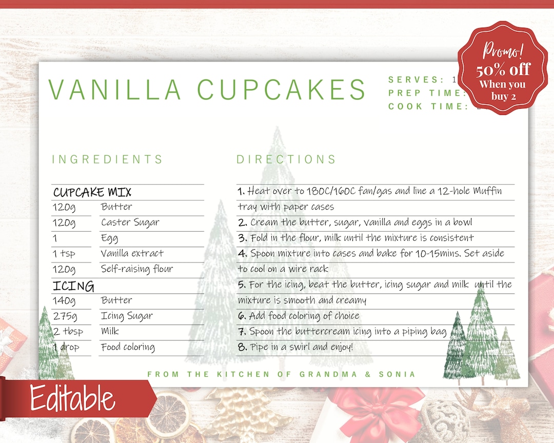 EDITABLE Recipe Card Template, CHRISTMAS Recipe Template, Recipe Cards ...