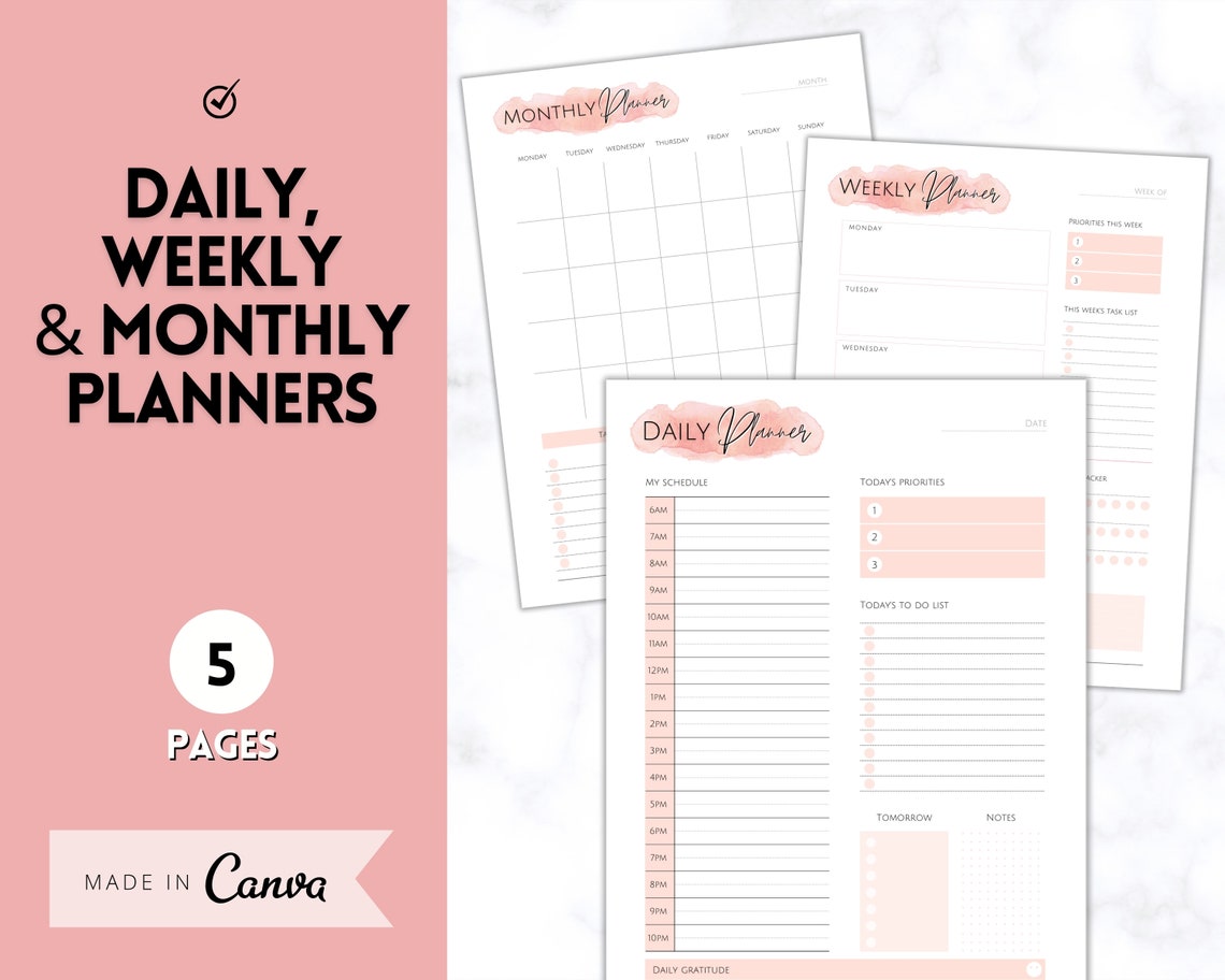 PINK Planner Bundle Daily Planner Weekly Planner Monthly - Etsy UK