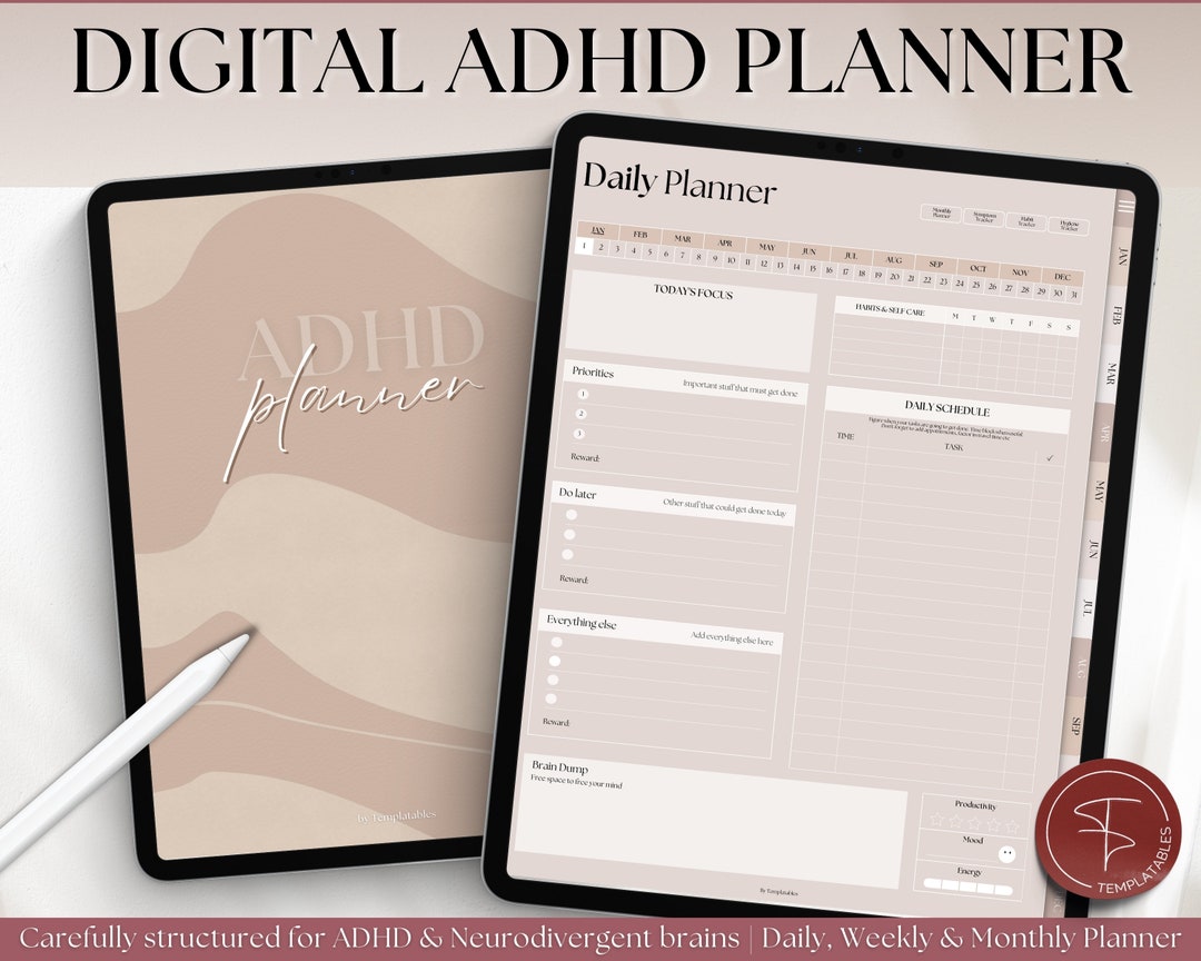 ADHD Digital Planner, Daily Planner for Neurodivergent Adults, Brain ...