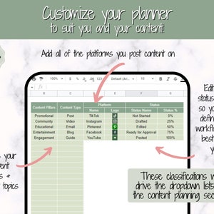 Social Media Content Calendar, Google Sheets Spreadsheet, Editable ...