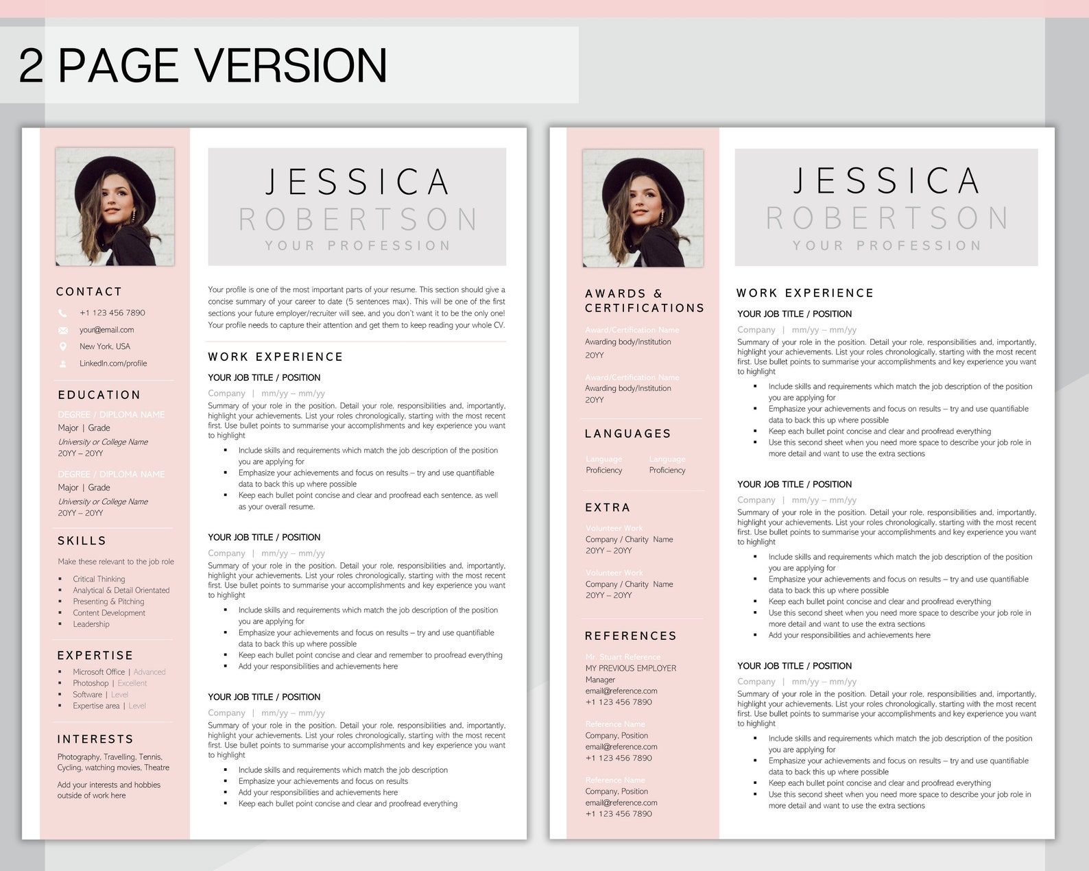 2 Page Resume Template Word. CV Template Professional CV - Etsy UK