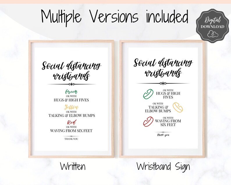 Color Coded Wedding Wristband Sign Covid Wedding Printable | Etsy