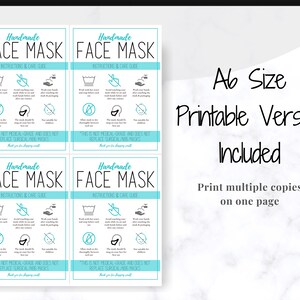 Face Mask LABEL CARE CARD, Labels for Handmade Items, Face Mask ...