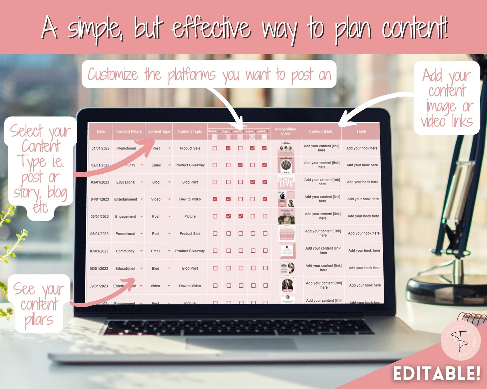 30 Day Content Calendar, Editable Social Media Planner, Google Sheets ...